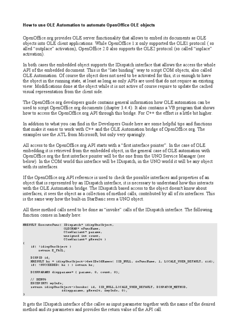 How To Use Ole Automation To Automate Openoffice Ole Objects Pdf Application Programming