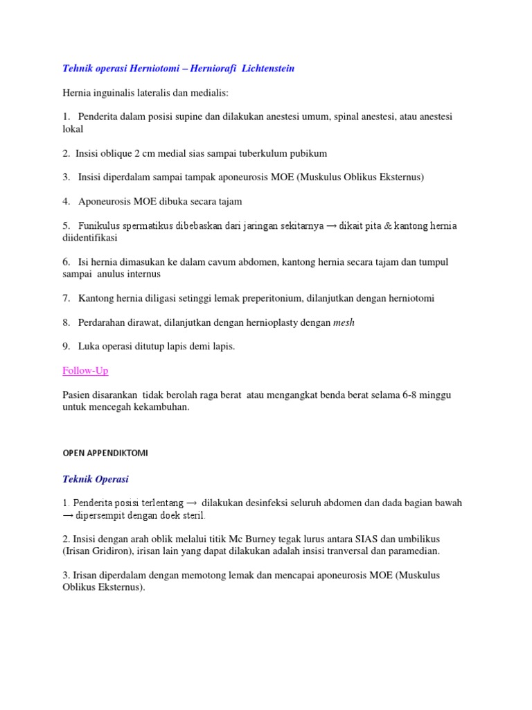 Teknik Herniotomi dan Herniorafi Lichtenstein | PDF | Kesehatan Holistik