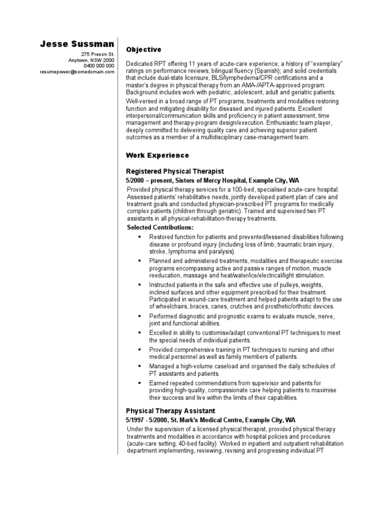 2.physical Therapist CV Template | PDF | Physical Therapy | Patient