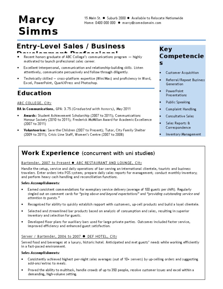 1.entry Level Sales CV Template | Download Free PDF | Business ...
