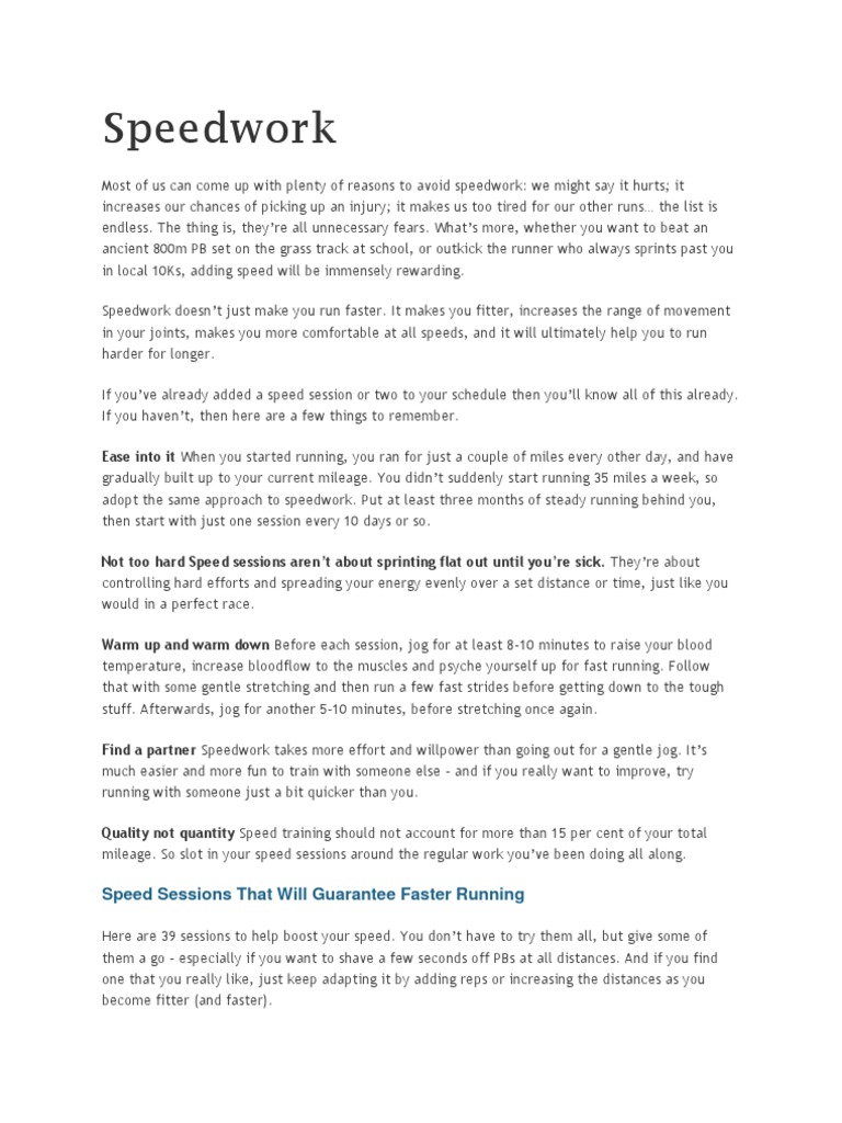 Speedwork: Speed Sessions That Will Guarantee Faster Running | PDF ...