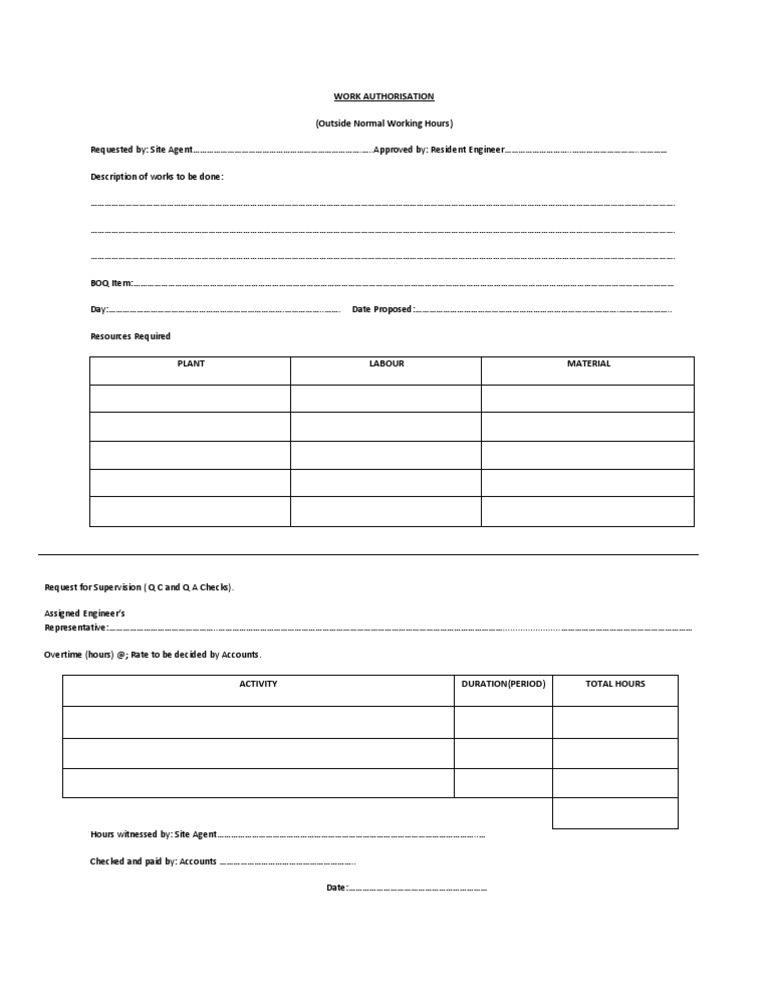After-Hours Work Authorization Form | PDF