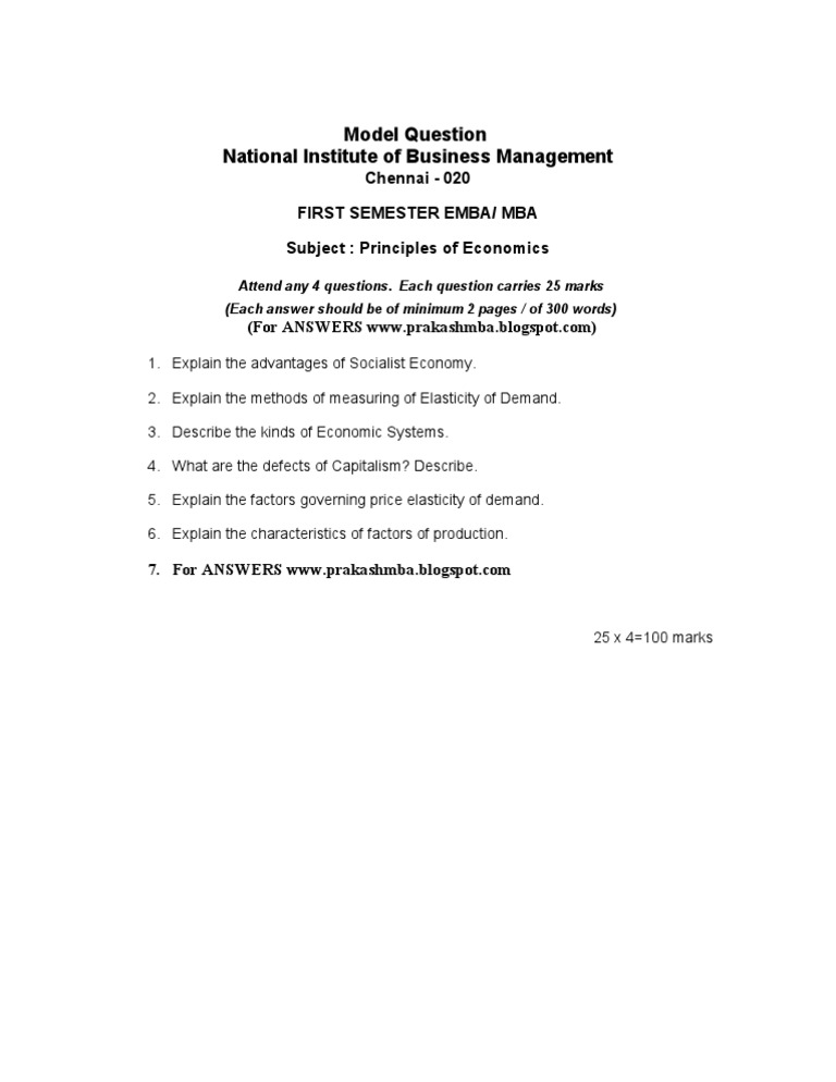 Principles of Economics Model Questions Answers | PDF | Economic System ...