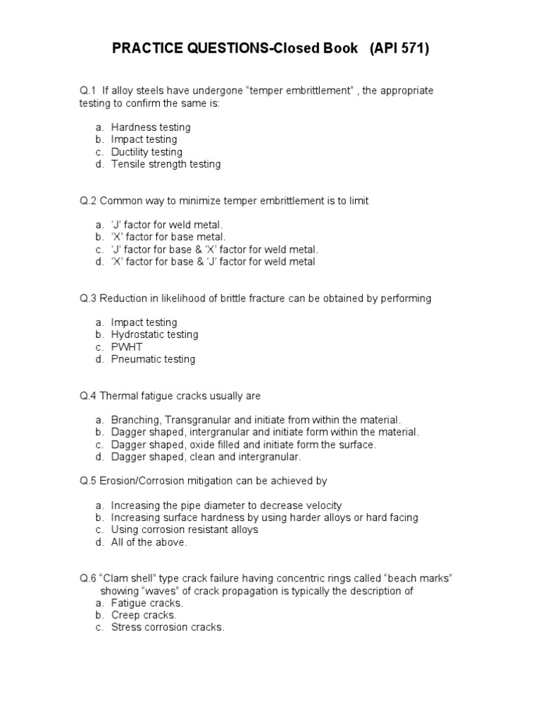 API 571 Questions | PDF | Home & Garden | Technology & Engineering