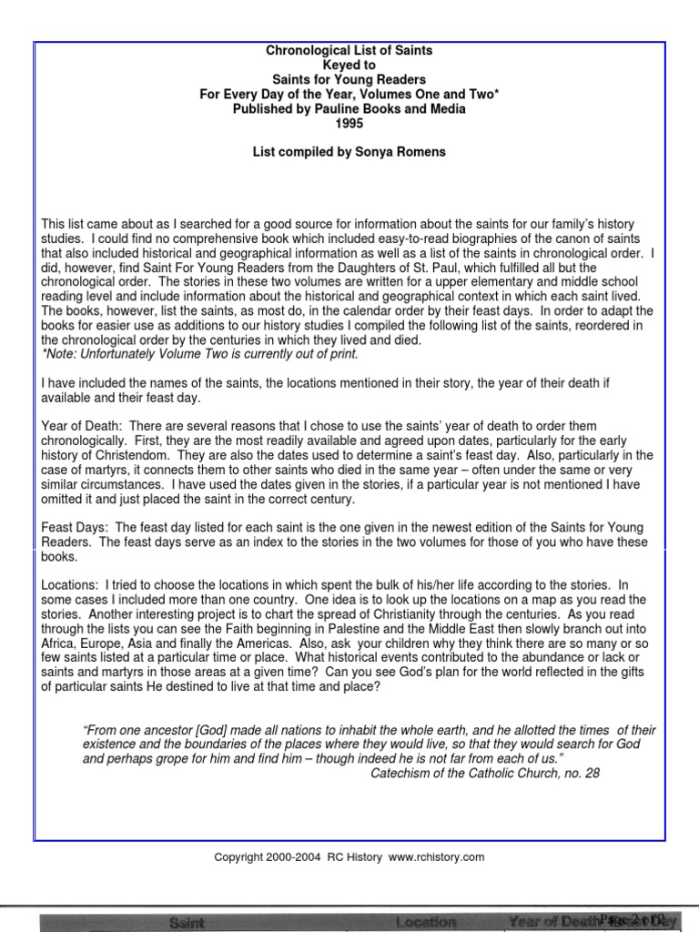 Chronological List of The Saints | PDF | Saint | Catholic Church