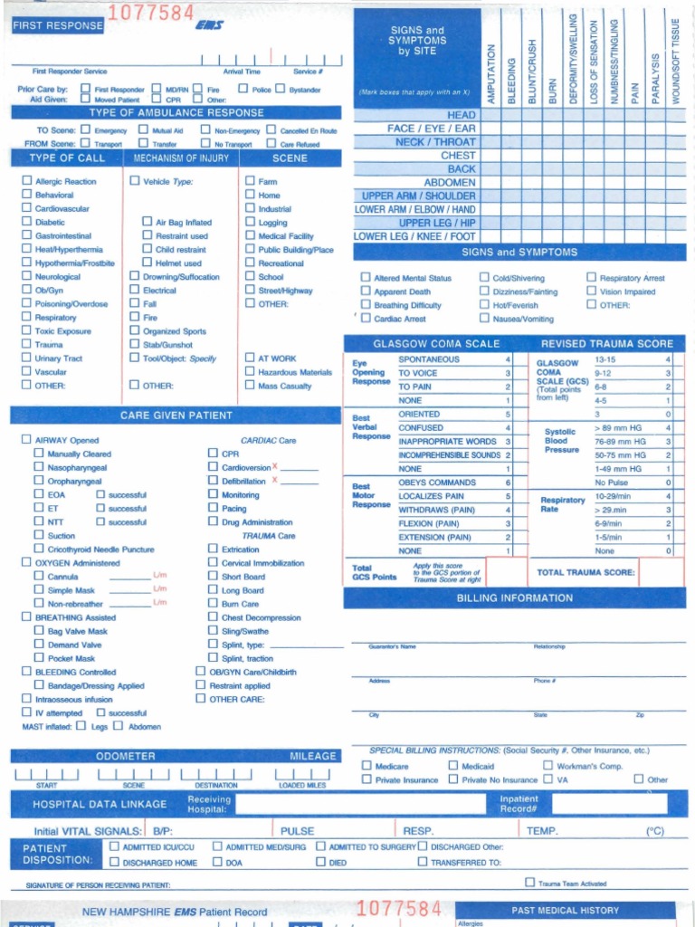 New Hampshire PCR | PDF | Coma | Emergency Medical Services