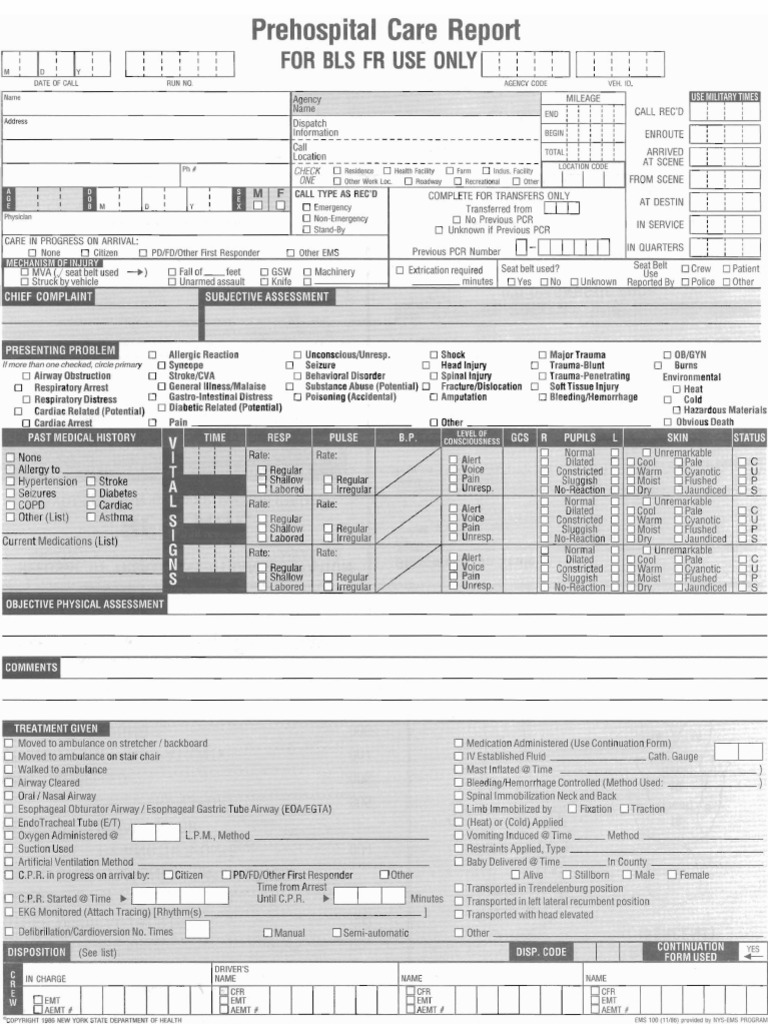 New York State FR PCR | PDF | Stroke | Emergency Medical Services