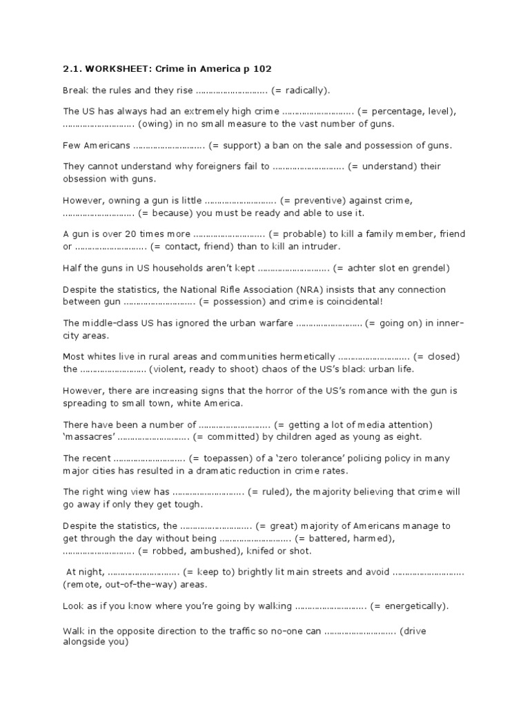 Crime in America: Worksheet Answers | PDF | Government | Crime & Violence