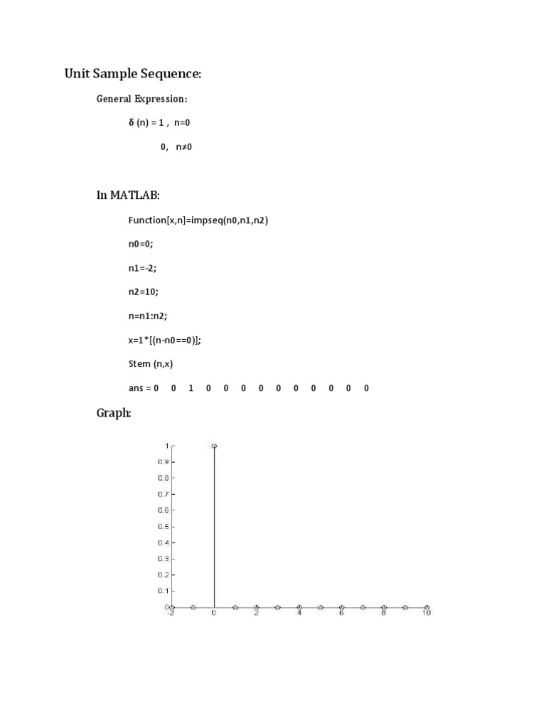 Unit Sample Sequence:: in Matlab | PDF | Teaching Methods & Materials