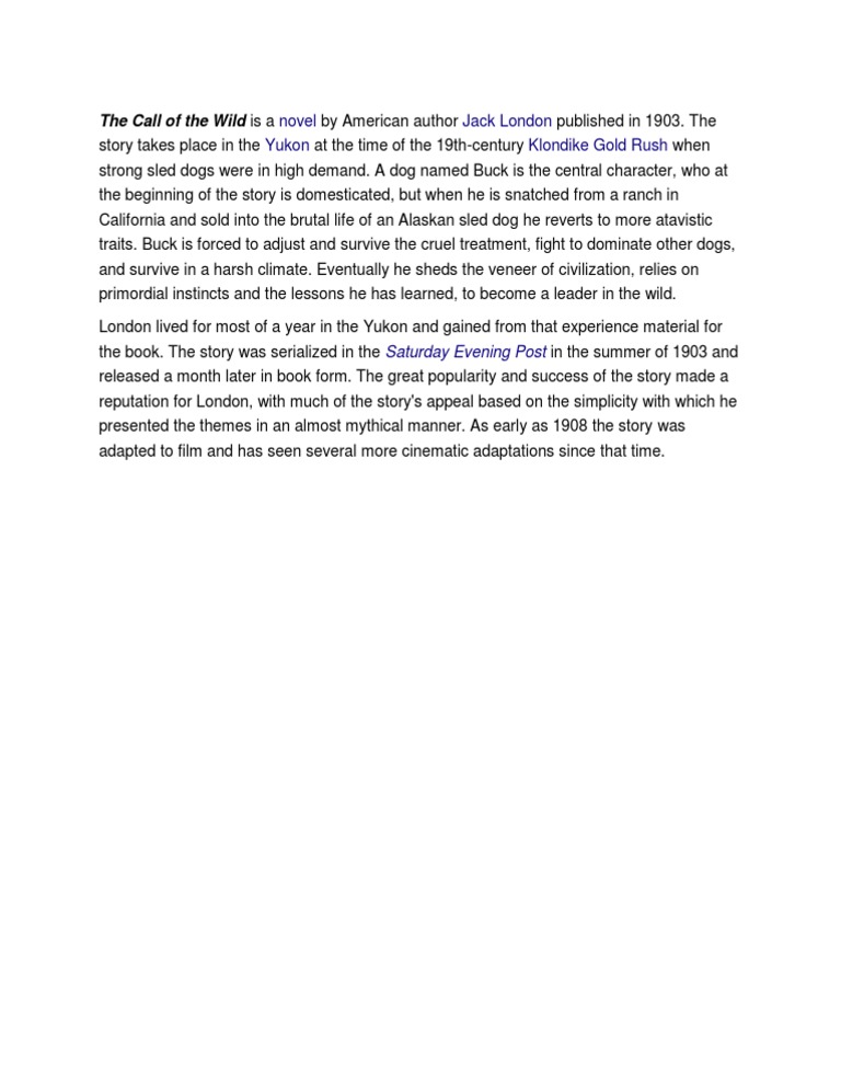 Buck's Journey in the Klondike Gold Rush | PDF