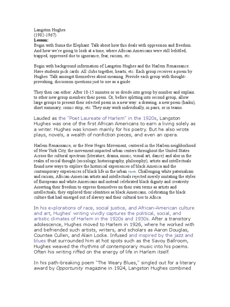 Langston Hughes | PDF | Harlem Renaissance | Poetry