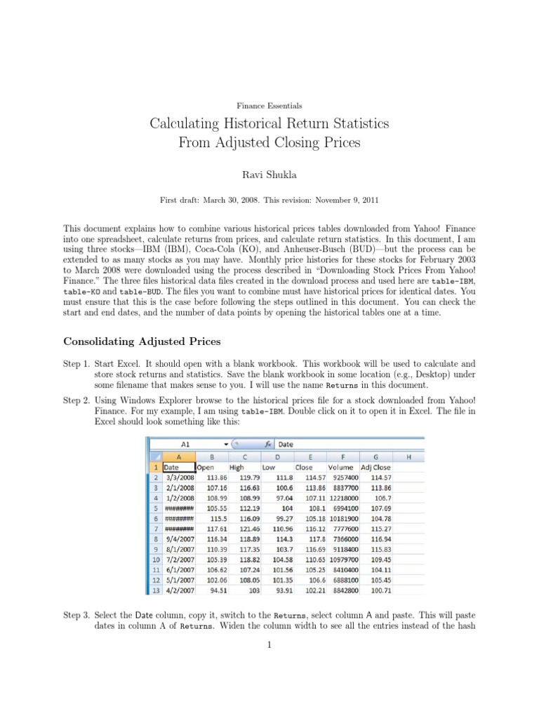 Stock Return Calculation Guide | PDF | Microsoft Excel | Computing