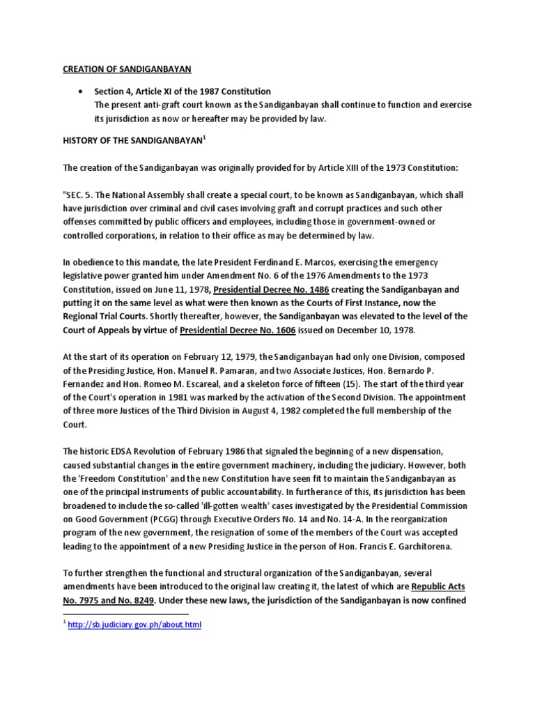 History and Role of Sandiganbayan | PDF | Jurisdiction | Decree