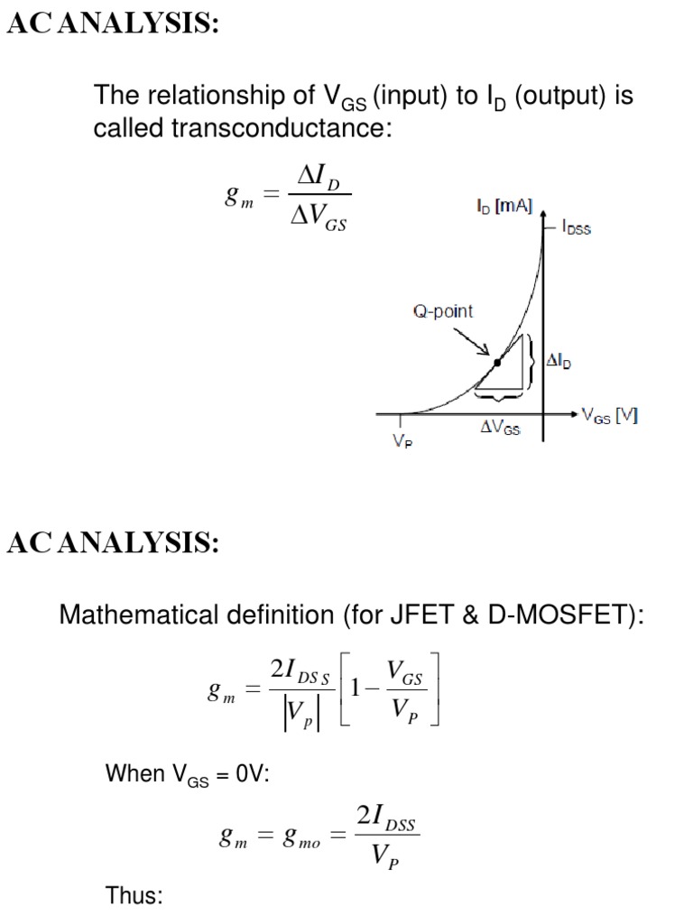Transconductance in JFET & MOSFET Analysis | PDF