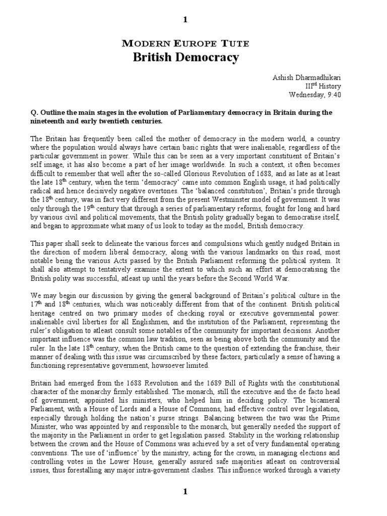 Evolution of British Democracy Ashish Dharmadhikari | PDF | Radicalism ...