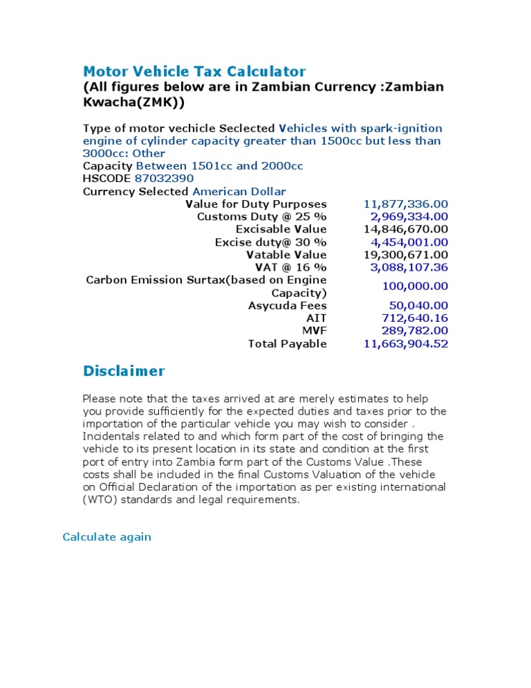 Motor Vehicle Tax Calculator | PDF