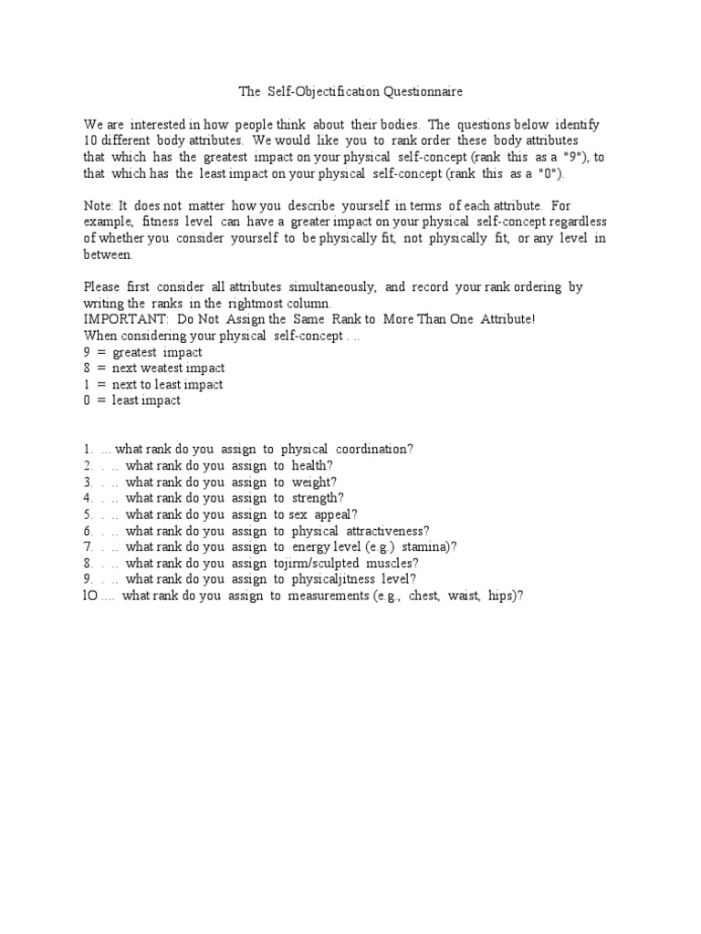 The Self-Objectification Questionnaire | PDF