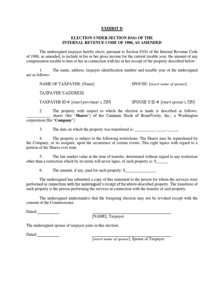 Section 83(b) Election for BrandVerity Shares | PDF