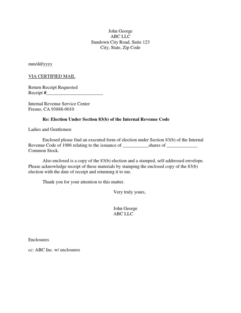 83(b) Election Cover Letter Sample | PDF