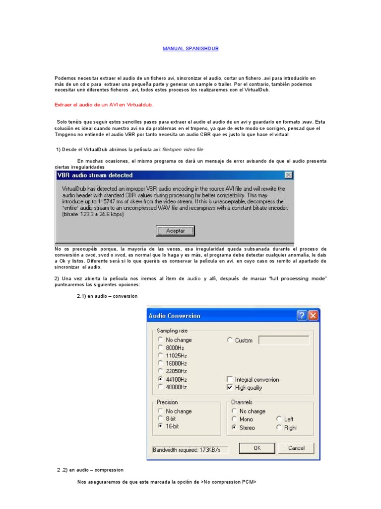Guía VirtualDub: Audio y Video AVI | PDF | Archivo de computadora | Vídeo