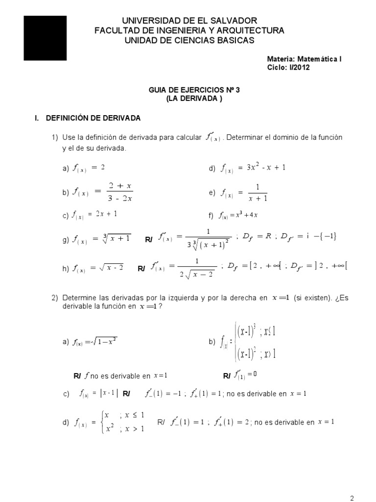 Guía de Ejerc.3. La Derivada | PDF | Derivado | Tangente