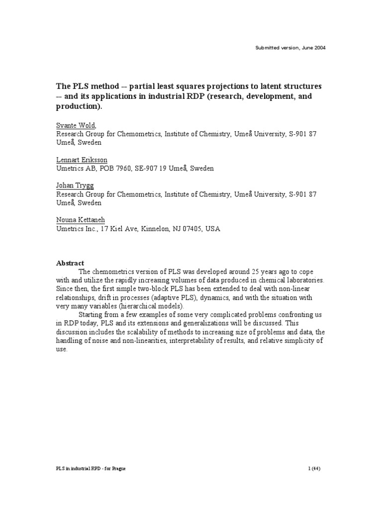 The PLS Method - Partial Least Squares Projections To Latent Structures ...