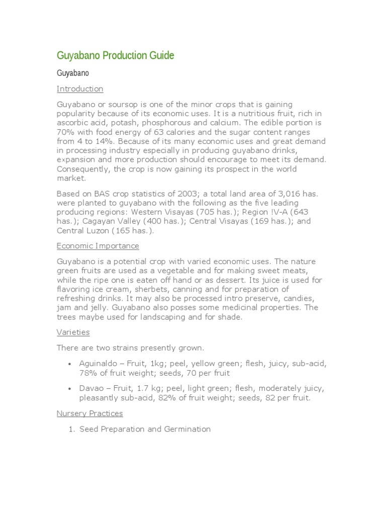 Guyabano Production | PDF | Fruit Preserves | Trees