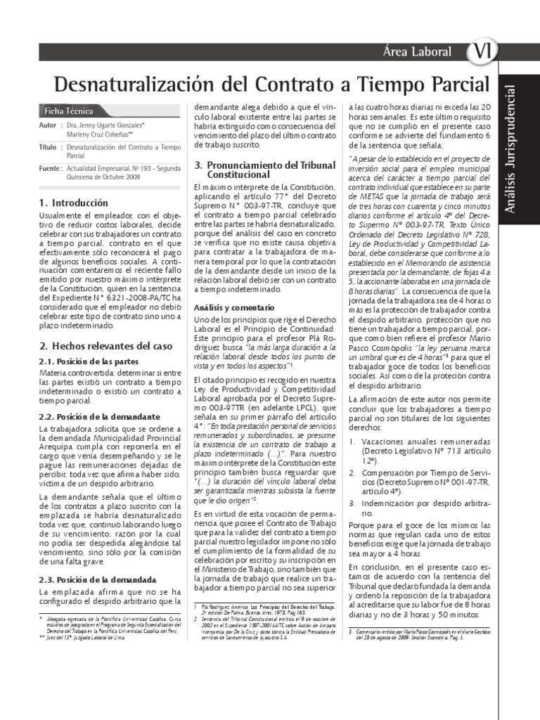 Desnaturalizacion Del Contrato Parcial | PDF | Derecho laboral | Tiempo de trabajo