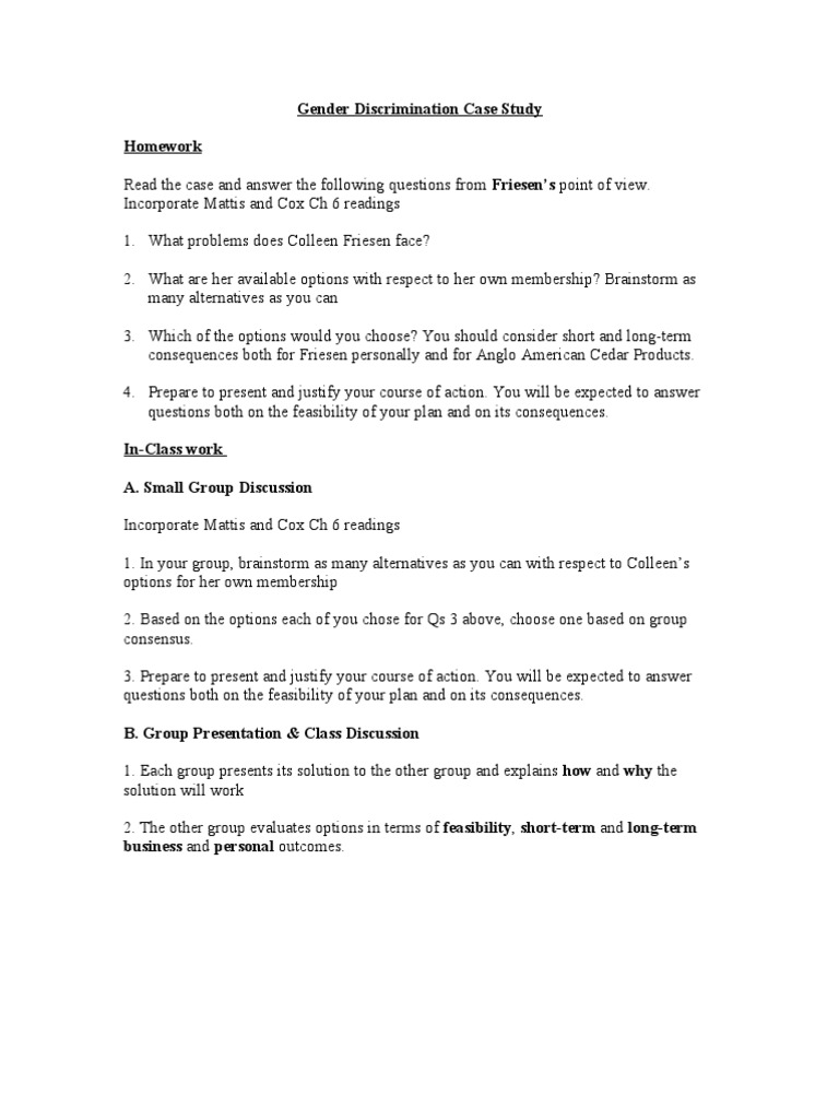 Gender Discrimination Case Study | PDF | Board Of Directors | Brainstorming