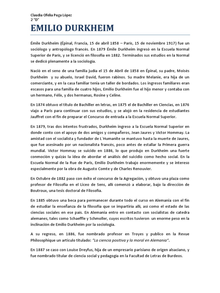 Biografía de Émile Durkheim | PDF | Emile Durkheim | Sociología