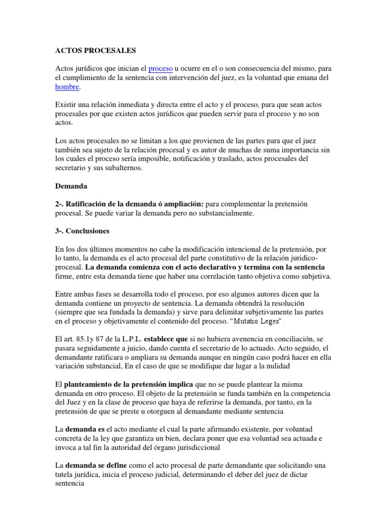 Actos procesales y la demanda como acto constitutivo de la relación ...