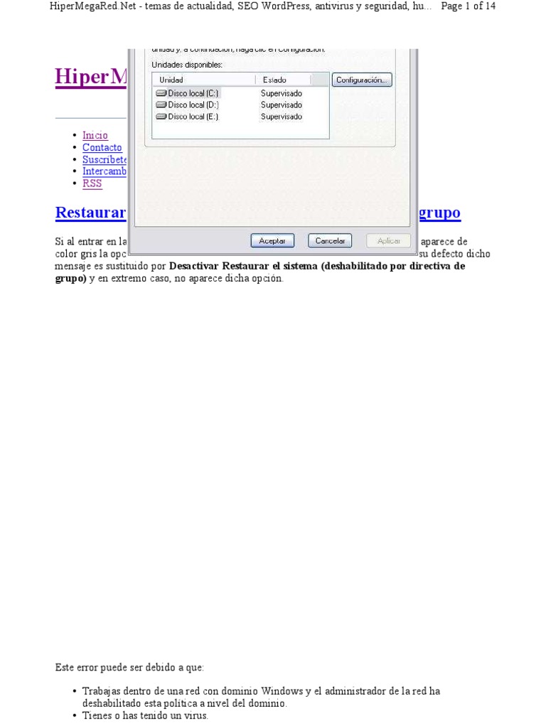 Habilitar Restaurar Sistema | PDF | Registro de Windows | Word Press