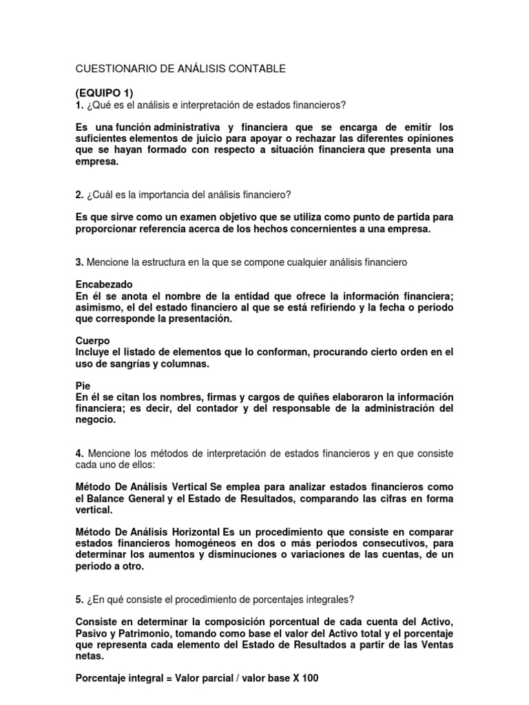 Cuestionario de Anã Lisis Contable | PDF | Costo | Presupuesto
