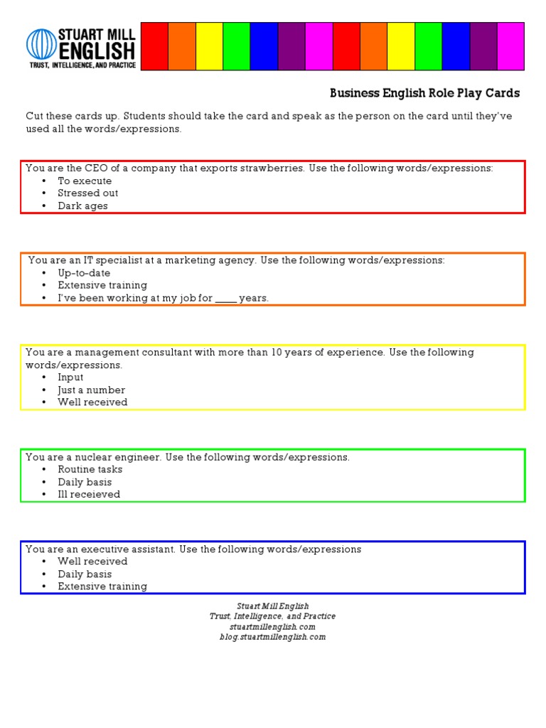 Business English Role Play Cards: Stuart Mill English Trust ...