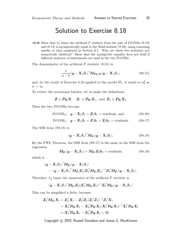 Exercise 8 18 Pdf Errors And Residuals Regression Analysis