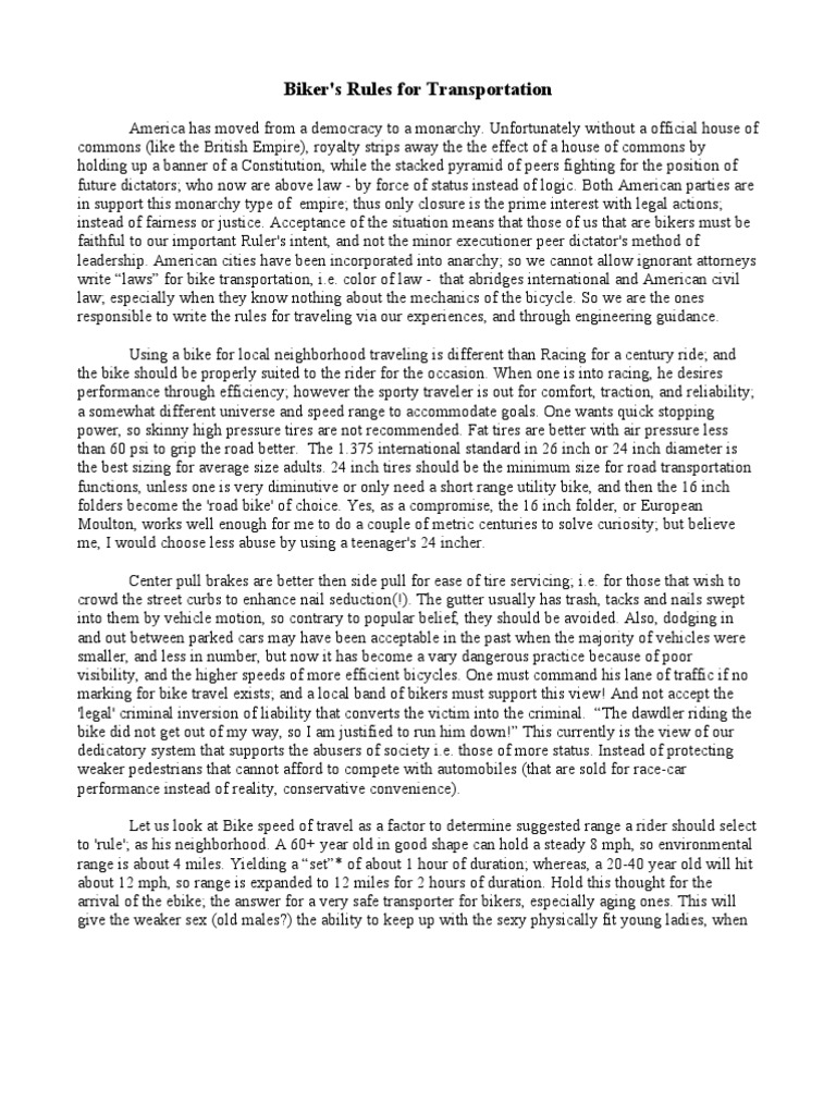 Biker's Rules For Transportation | PDF | Motorcycle | Traffic