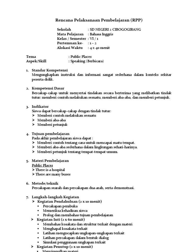 RPP Bahasa Inggris SD Kelas 6 | PDF | Karier & Perkembangan | Seni ...