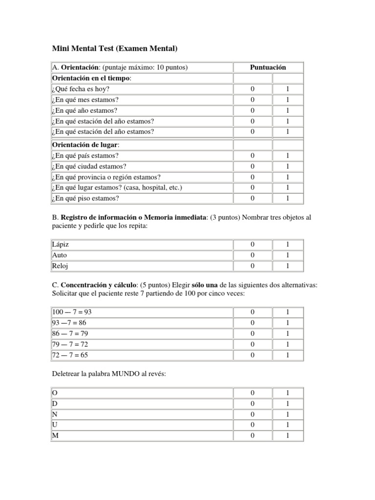 Mini Mental Test | PDF | Crecimiento personal y profesional