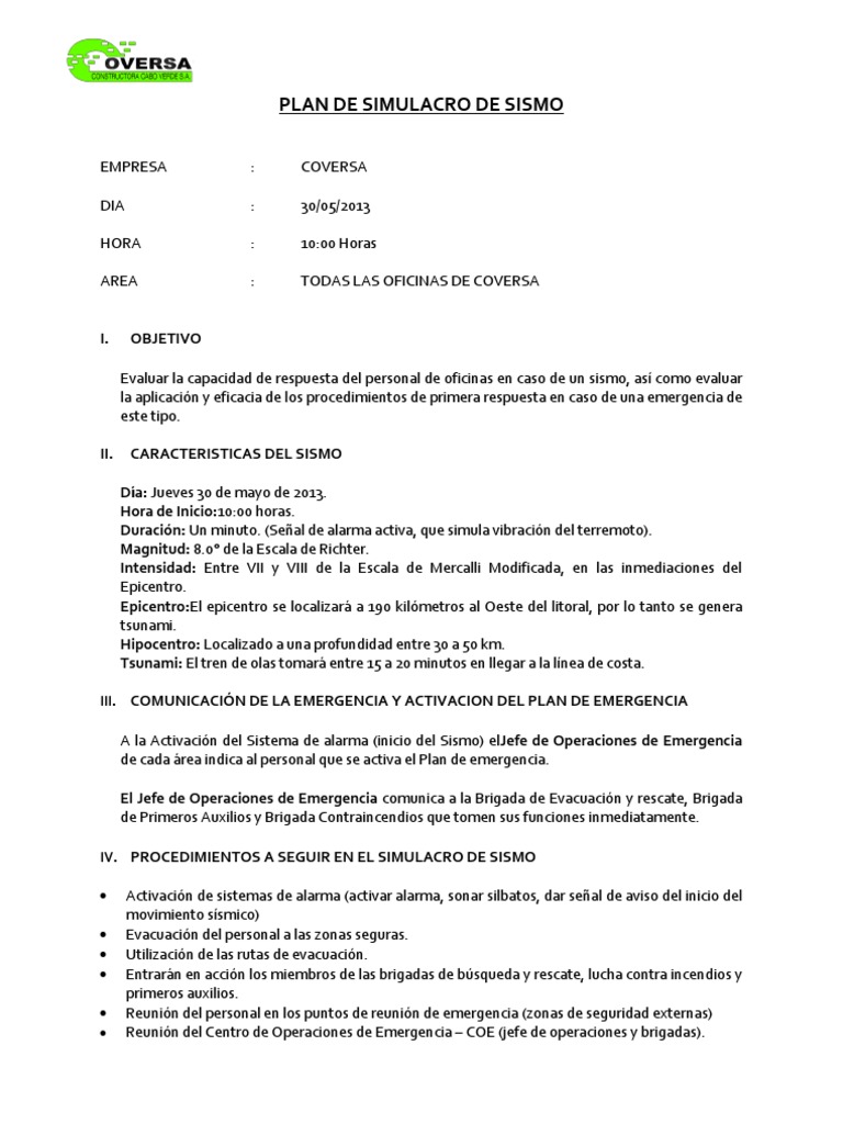 Plan Simulacro de sismo 30 mayo.docx | Temblores | Tsunami