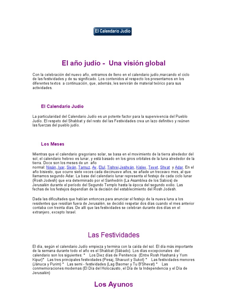 Calendario y Festividades Judías | PDF | Calendario hebreo | Sucot