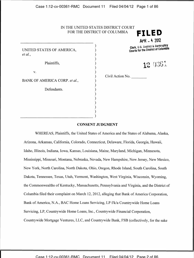 Consent Judgment BoA | PDF