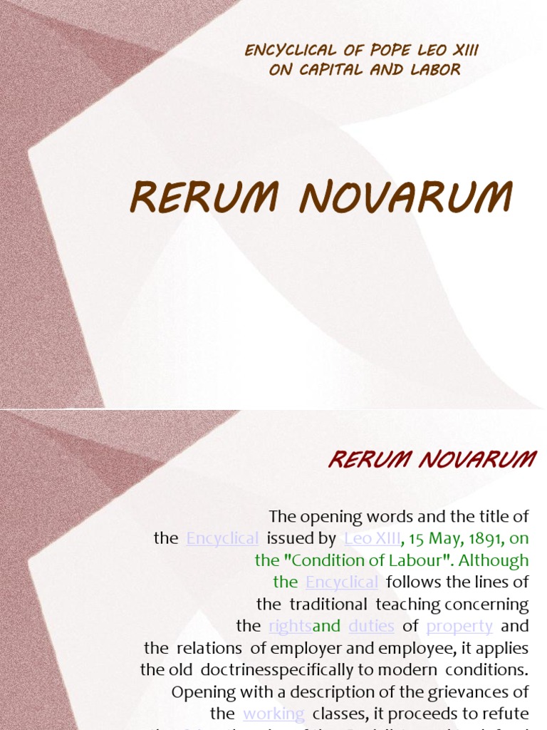 Rerum Novarum, ENCYCLICAL OF POPE LEO XIII vON CAPITAL AND LABOR ...