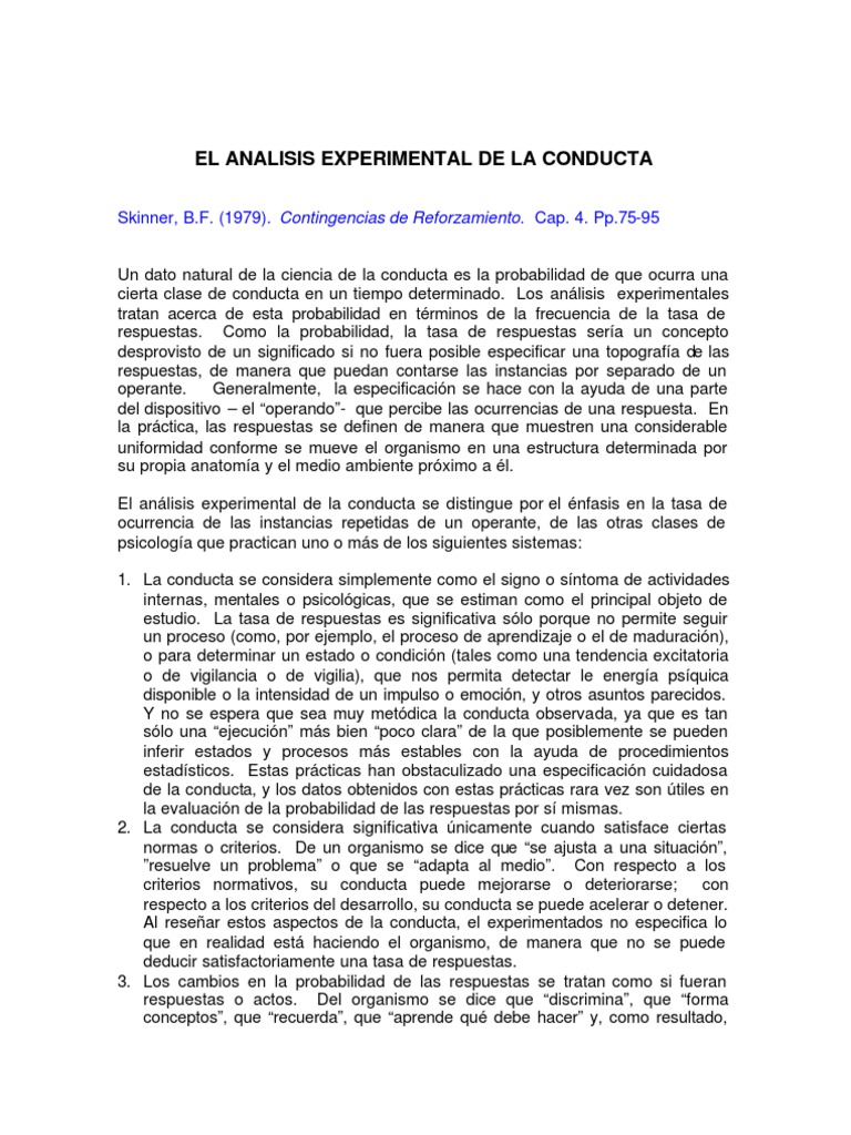 Skinner 1979 El Analisis Experimental De La Conducta Pdf