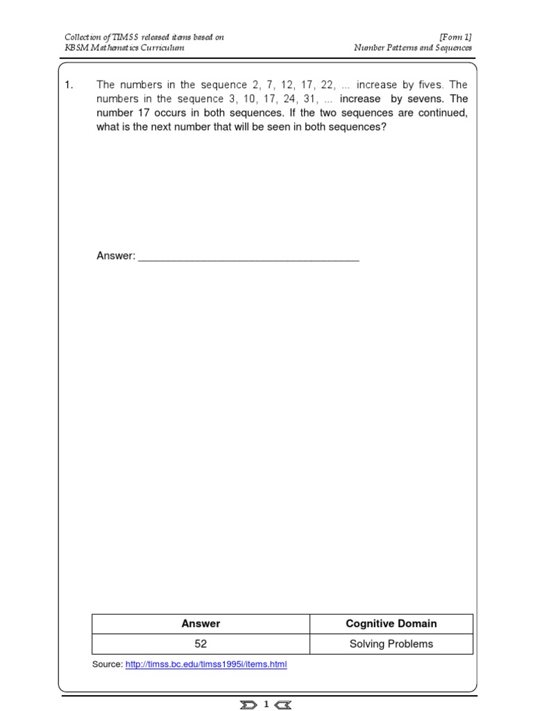 Analysis of Number Pattern and Sequence Problems from TIMSS Mathematics Assessment Items Linked ...