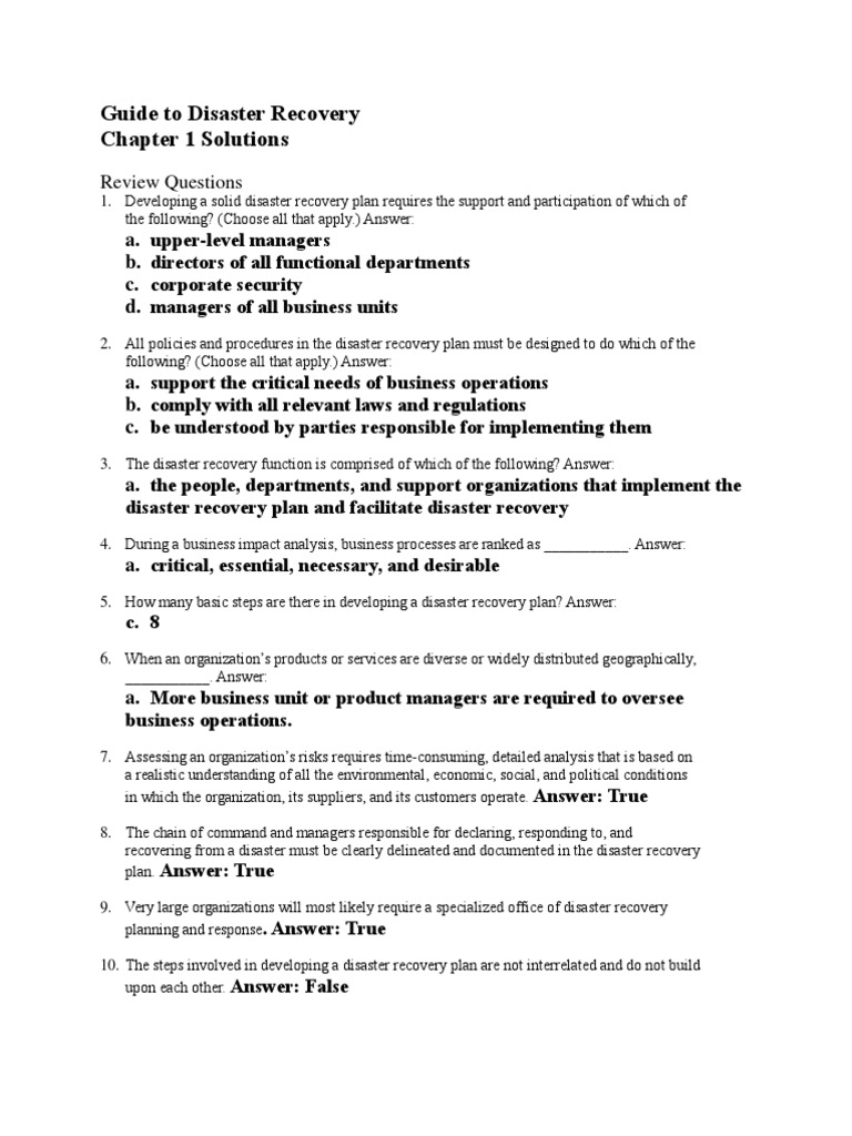 Guide To Disaster RecoveryReviewQuestionsAndAnswersOnly | PDF ...