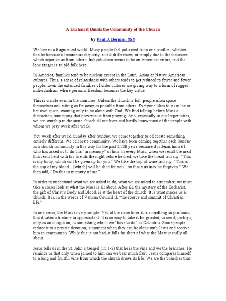 How the Eucharist Builds Community in the Church | PDF | Eucharist ...