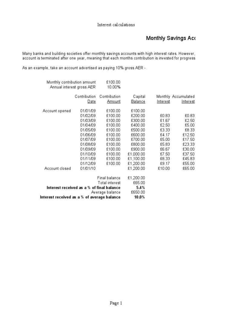 Monthly Savings Accounts Interest Calculation | PDF | Saving | Interest