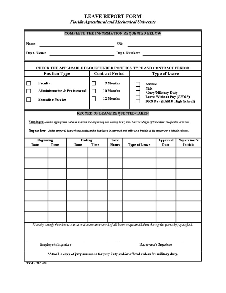 Leave Report Form Template | PDF
