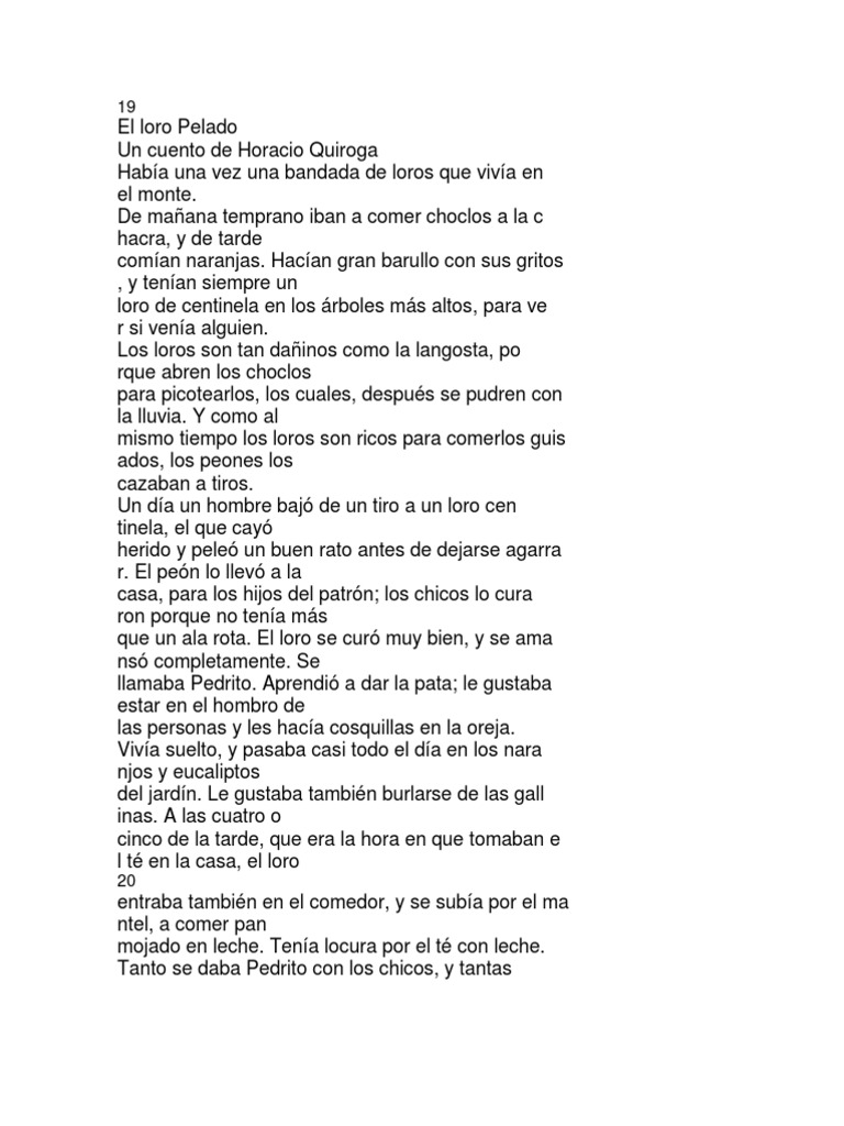 El Loro Pelado Horacio Quiroga | PDF