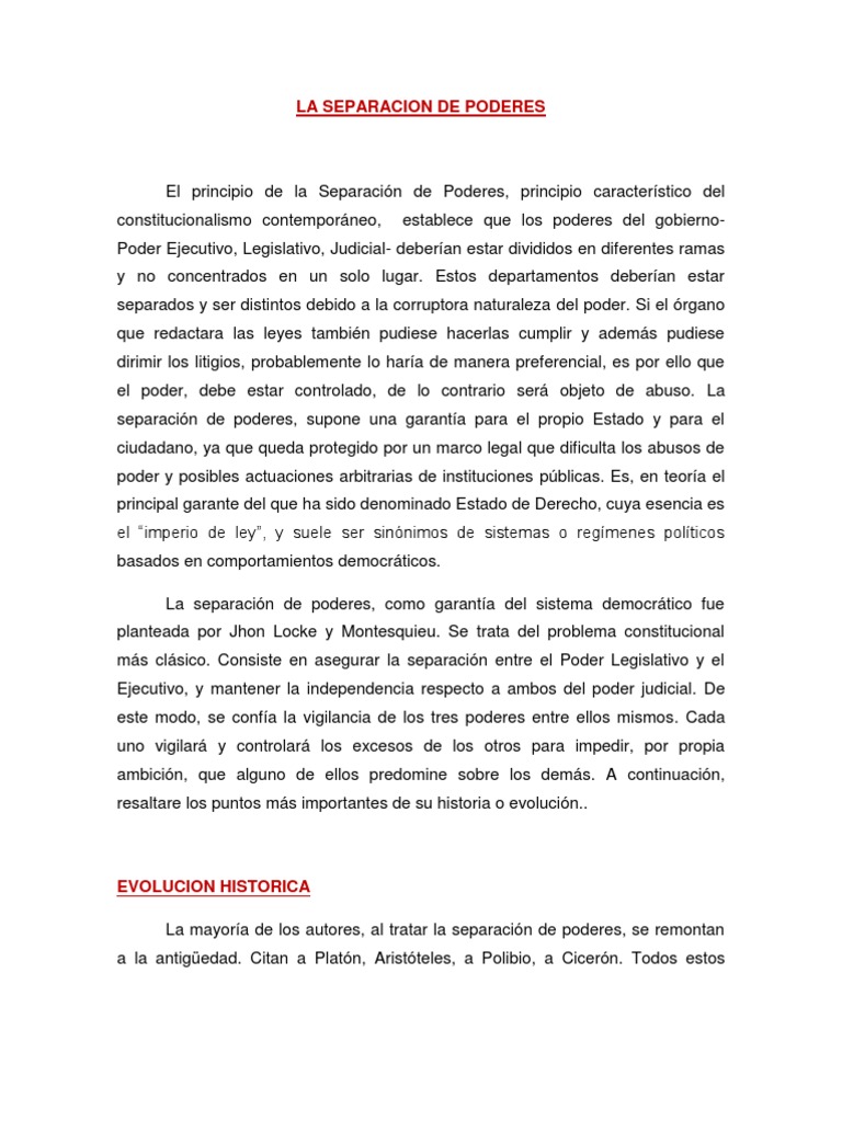 La Separacion De Poderes Pdf Separación De Poderes John Locke